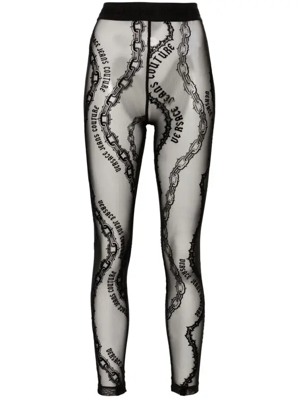 Versace Flocked Chain-print Mesh Leggings