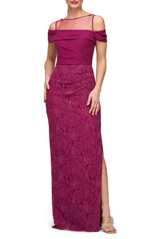 Js Collections Shiloh Lace Gown In Dark Fuchsia - 75% Off | Editorialist