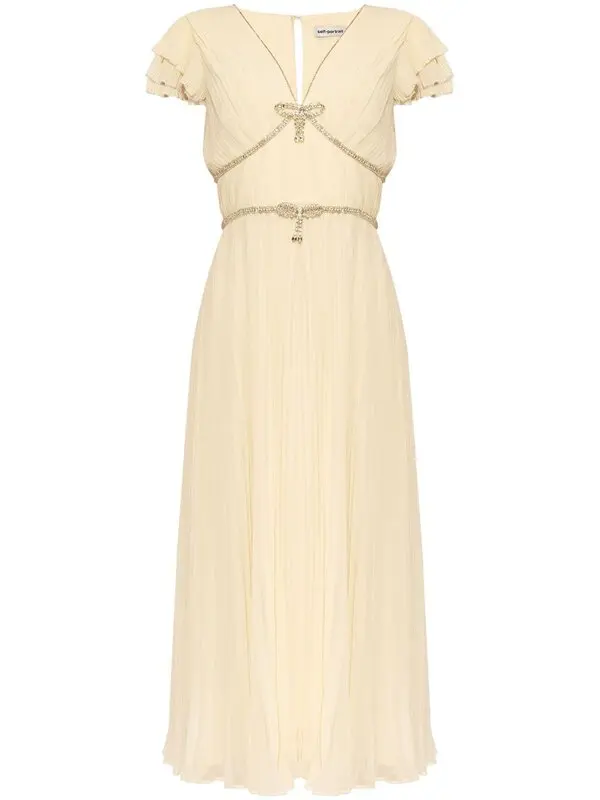 self portrait gold crystal trim knit midi dress Blue Crystal Trim Knit Midi Dress  self-portrait