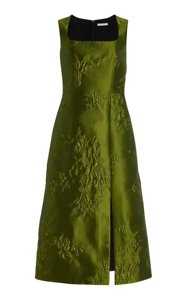 Emilia Wickstead Pinah Embossed Jacquard Midi Dress - Green | Editorialist