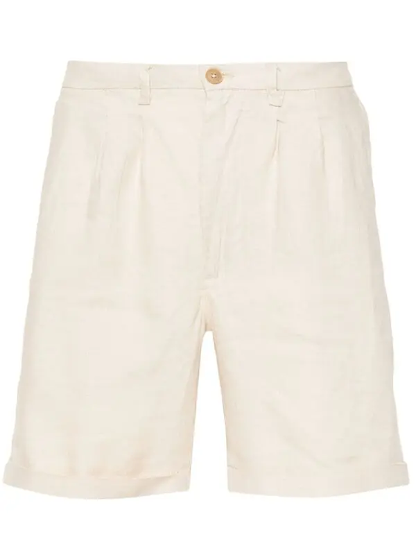PENINSULA SWIMWEAR Pleated Linen Bermuda Shorts - Neutrals
