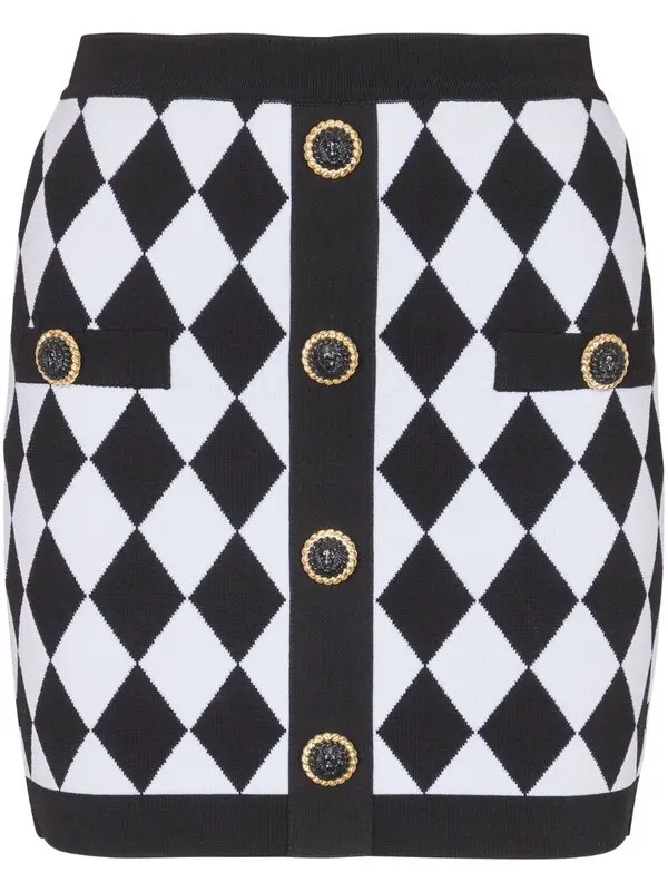 Balmain Diamond-intarsia Knitted Miniskirt