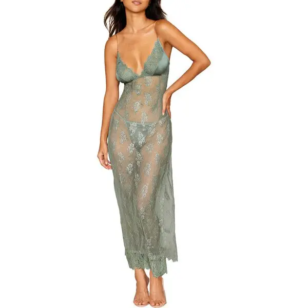 DREAMGIRL Lace Longline Chemise & G-string Set