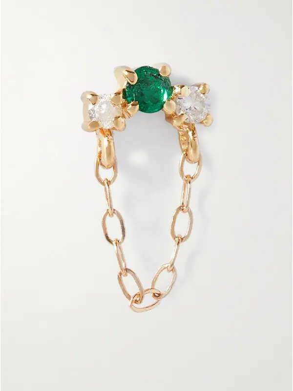 STONE AND STRAND Green Goddess Emerald And Diamond Earring