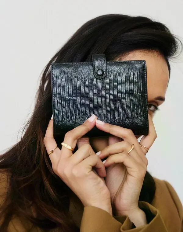 Madewell Hyer Goods Traveler's Wallet With Coin Pocket- Black Lizard - Black Multi