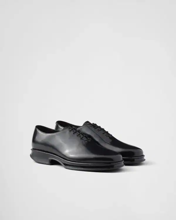 Prada Brushed Leather Lace-Up Shoes - Black | Editorialist
