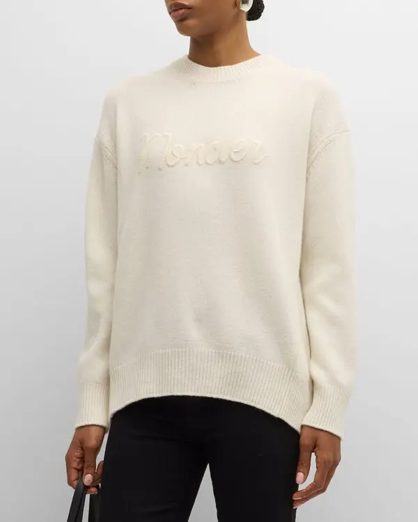 Moncler Wool-cashmere Embroidered Logo Sweater - White