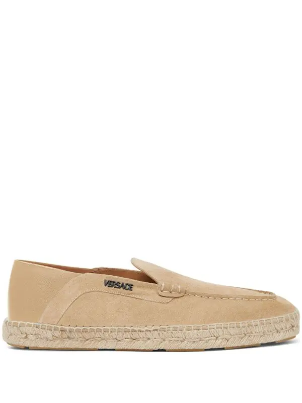 Versace Logo-lettering Suede Espadrilles - Neutrals