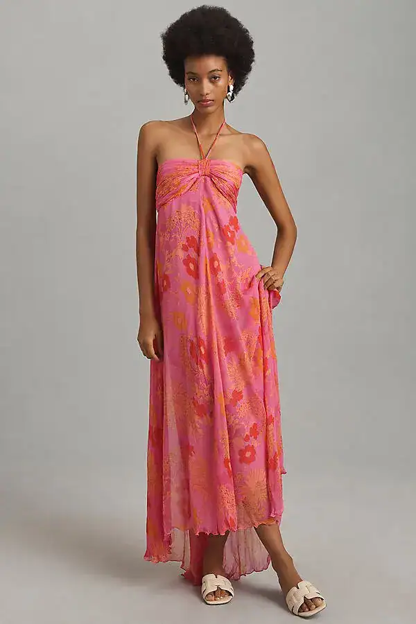 strapless open back dress Neon Pink Short Lace Homecoming Dress by La Femme main image 1