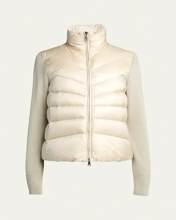 Moncler Lightweight Wool Puffer Cardigan - Light Beige