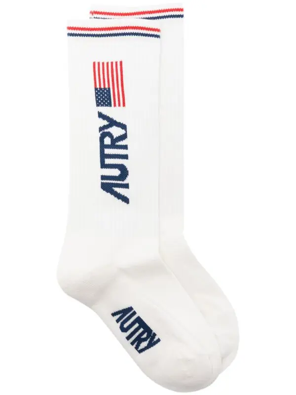 AUTRY Intarsia-logo Knitted Socks - Neutrals