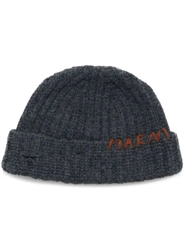 Marni Logo-embroidered Beanie - Grey