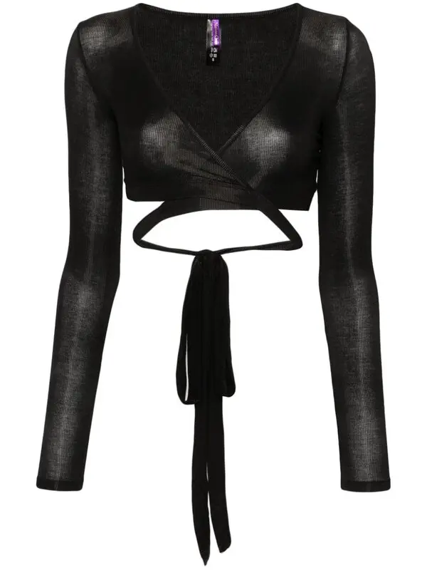 MAISON CLOSE La Femme Amazone Ribbed Wrap Blouse - Black