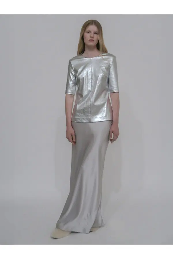 Rosetta Getty Fitted Stretch Plongé T-shirt Top - Silver