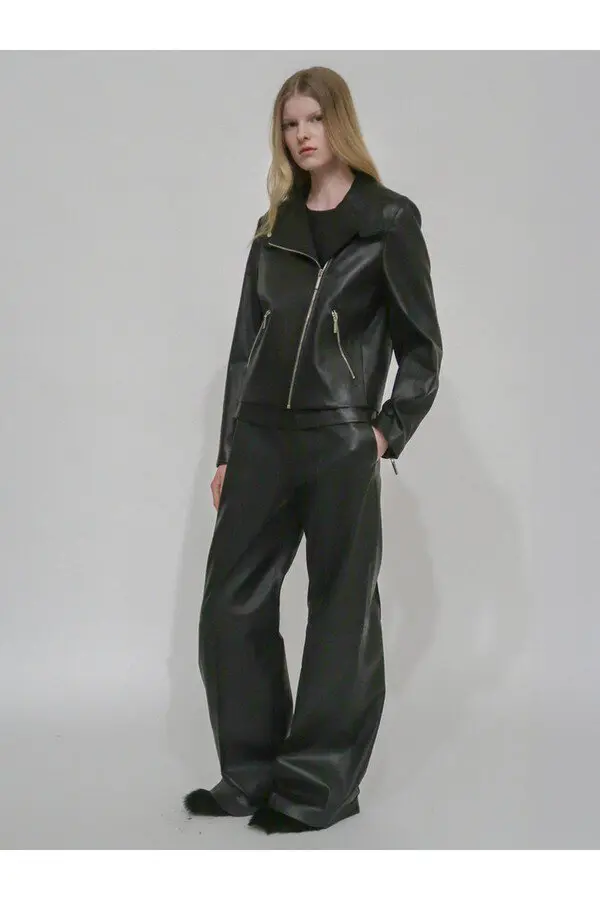 Rosetta Getty Funnel Neck Plonge Moto Jacket - Black