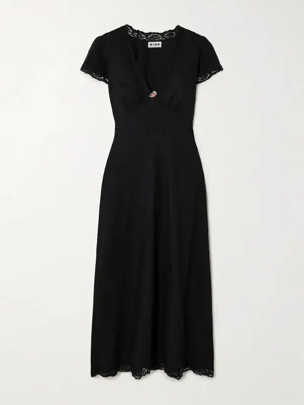 knee length dresses for ladies Clarice Chiffon Midi Dress in Multi Butterfly Floral Black