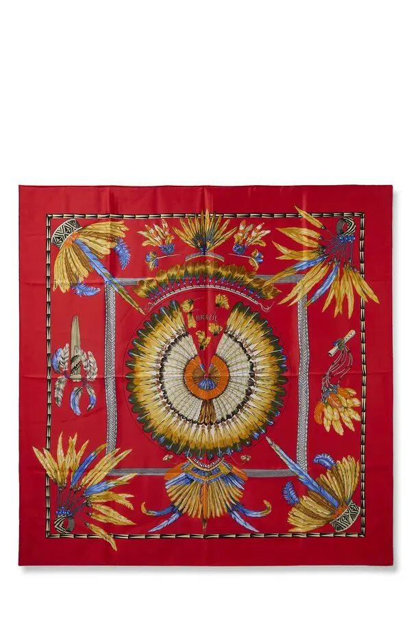 Hermès Multicolor 'brazil' Silk Scarf 90 - Red