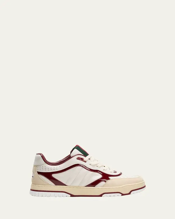 Gucci Re-web Suede And Calf Patent Leather Sneakers - White/dark Red
