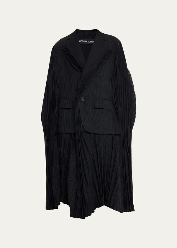 Junya Watanabe Stripe Cape Pleat Back Blazer Black Gray