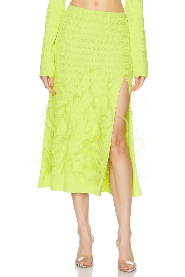 Lapointe Crepe Matte Viscose Flared Ostrich Midi Skirt