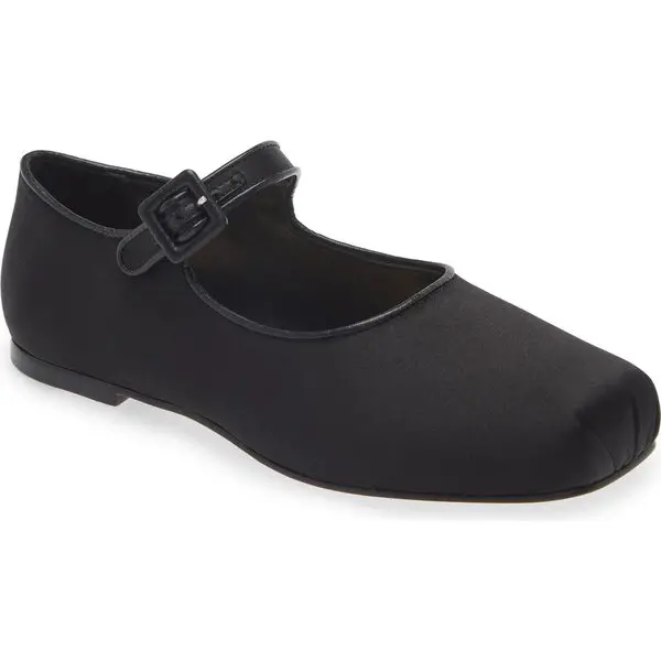 Sandy Liang Pointe Mary Jane Flat - Black Satin