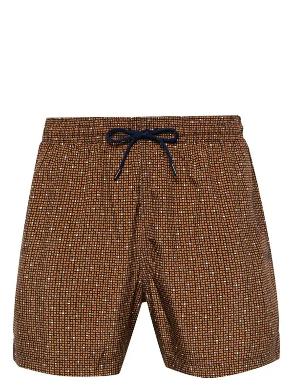 Canali Geometric-pattern Swim Shorts - Brown