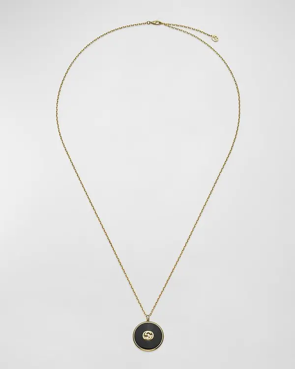 Gucci Interlocking G Onyx Pendant Necklace With Diamond