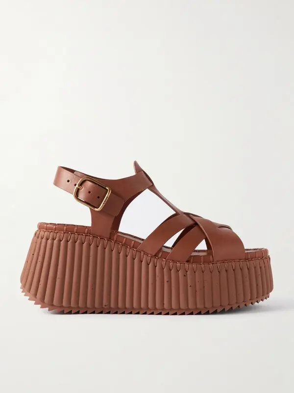 Chloé Nama Leather Platform Sandals - Brown