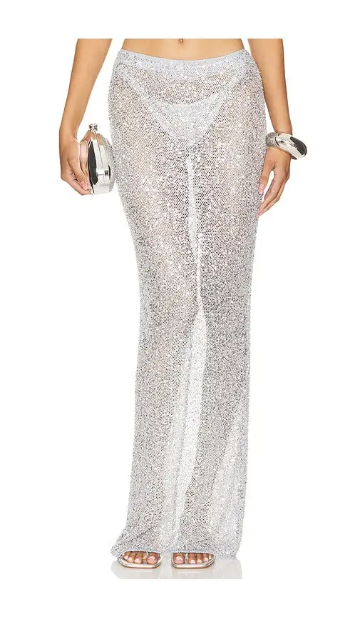 Nbd Shanti Metallic Maxi Skirt - Silver