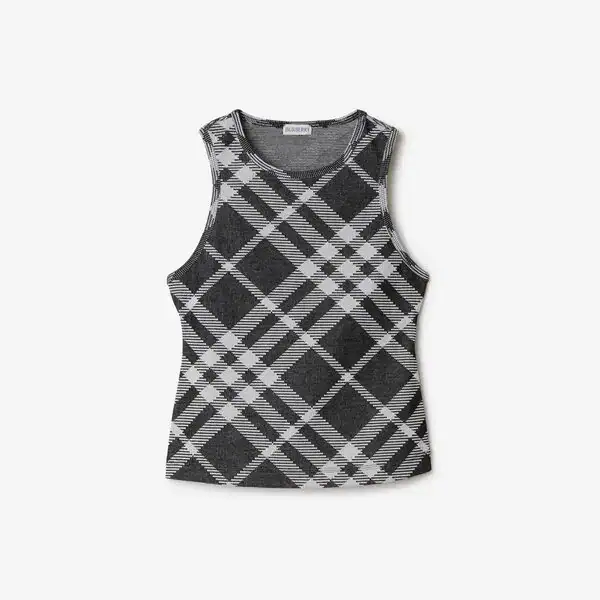 Burberry Check Stretch Cotton Blend Tank Top In Black/White 49