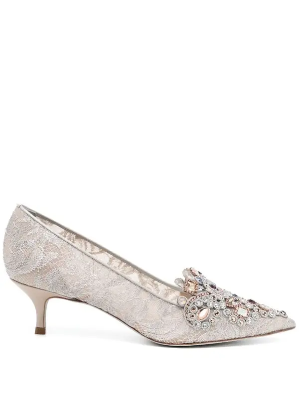 Rene Caovilla Cinderella Crystal Kitten Heel Pumps