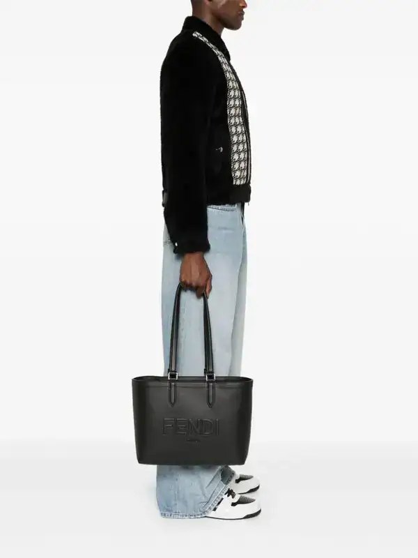 Fendi Roma Logo-embossed Leather Tote Bag - Black | Editorialist