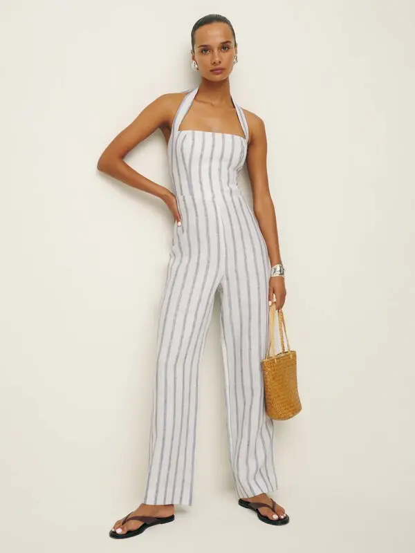 REFORMATION Malika Linen Jumpsuit - Harbor Stripe