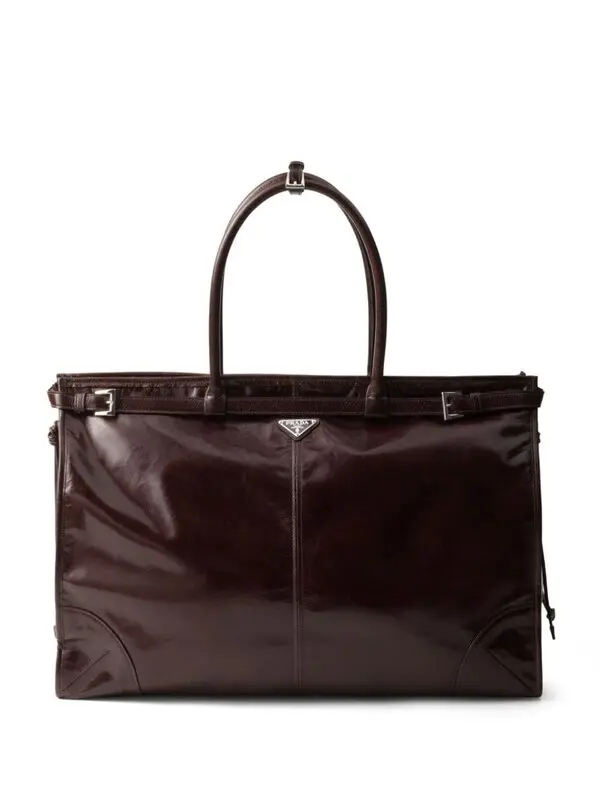 Prada Triangle-logo Leather Tote Bag - Brown