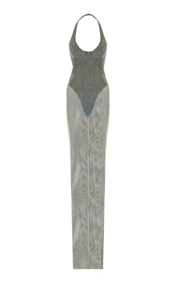 coralie mesh dress The New Arrivals Ilkyaz Ozel Coralie Crystal-Embellished Mesh Maxi Dress -  Silver