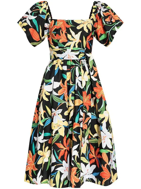 Kate Spade New York Floral-print Midi Dress - Black