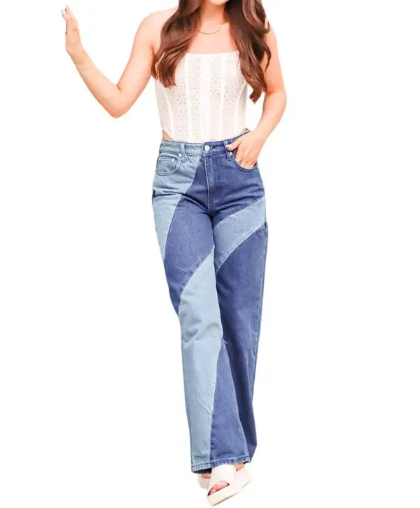 Buy SIGNATURE8 Patchwork Denim Jeans In Color Block - Blue At 33% Off ...
