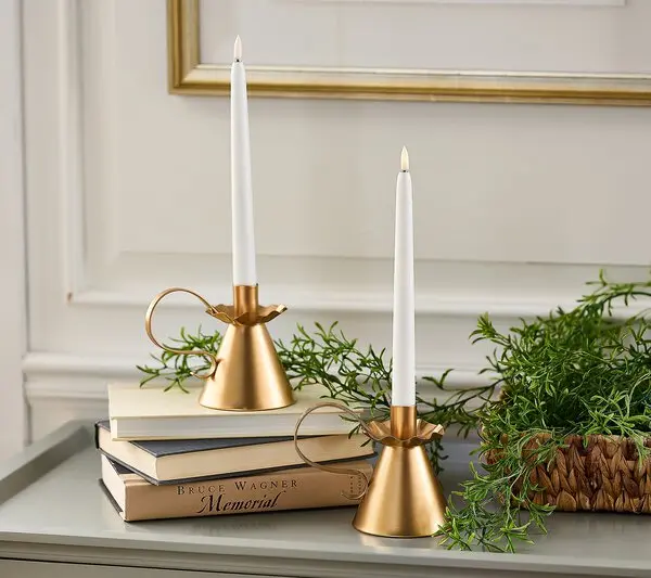LIGHTSCAPES As Is Set Of 2 Metal Taper Candle Holders & Taper