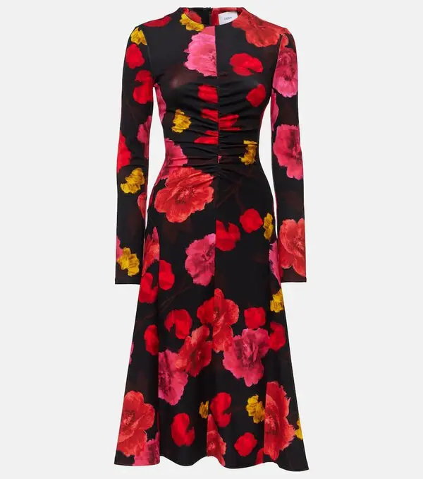Erdem Floral Gathered Midi Dress - Black