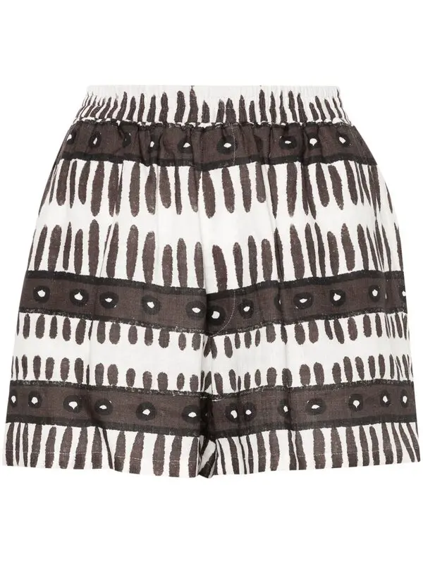 MAISON LA PLAGE Abstract-print Linen Shorts