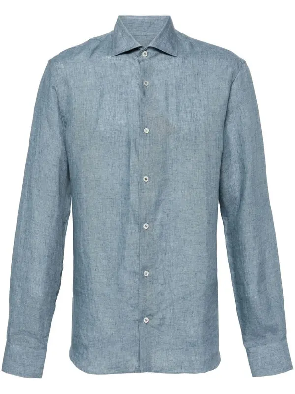 MOORER Roman-hr Linen Shirt - Blue