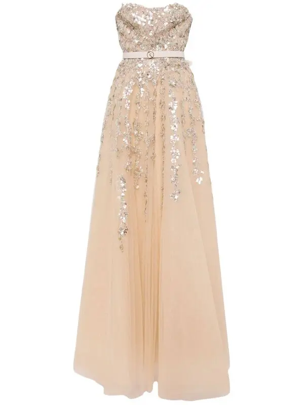 SAIID KOBEISY Sequin-embellished Tulle Gown - Neutrals