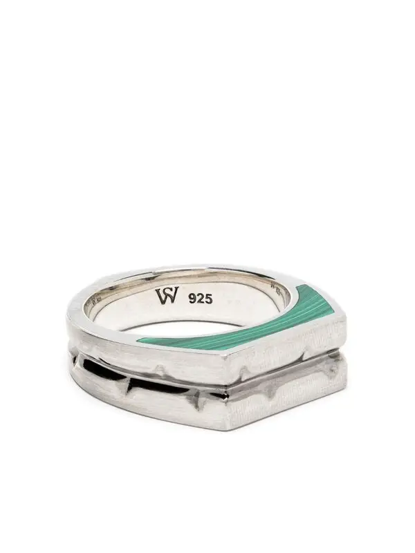 Stephen Webster Sterling Malachite Inlay Signet Ring - Silver