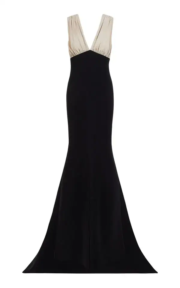 Markarian Cleopatra Satin Color-Blocked Midi Dress - Black | Editorialist