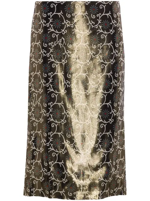 Kenzo Floral-print Lamé Pencil Skirt - Gold