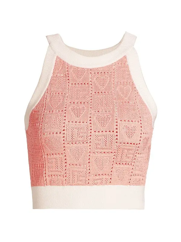 Balmain Heart Pointelle Halter Knit Crop Top Saumon Editorialist