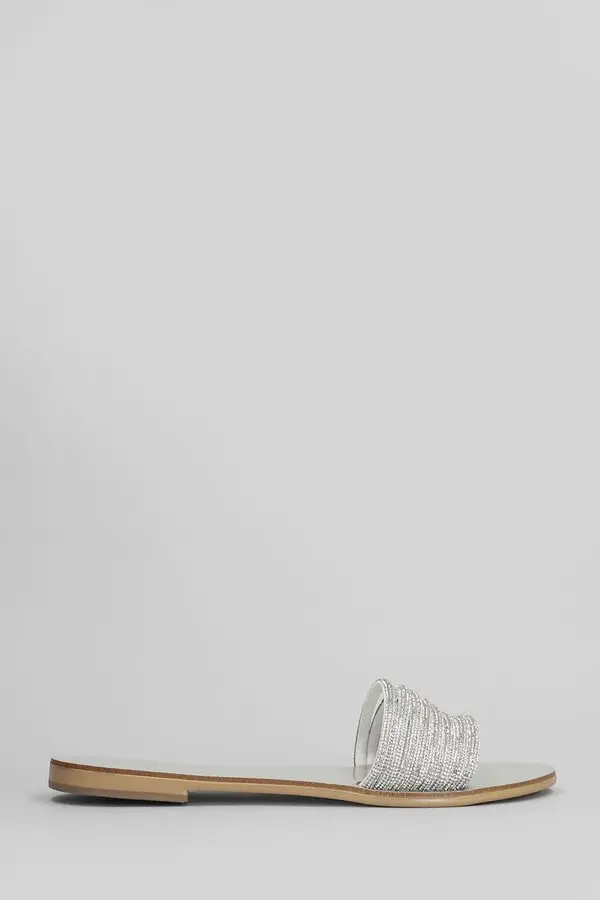 NICOLAS LAINAS Crystal-embellished Leather Flats - Silver