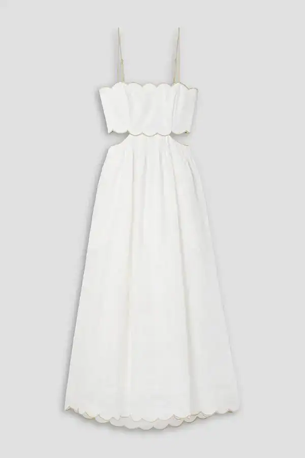 Zimmermann Cutout Scalloped Floralprint Linen Midi Dress In Ivory - 50% Off  | Editorialist