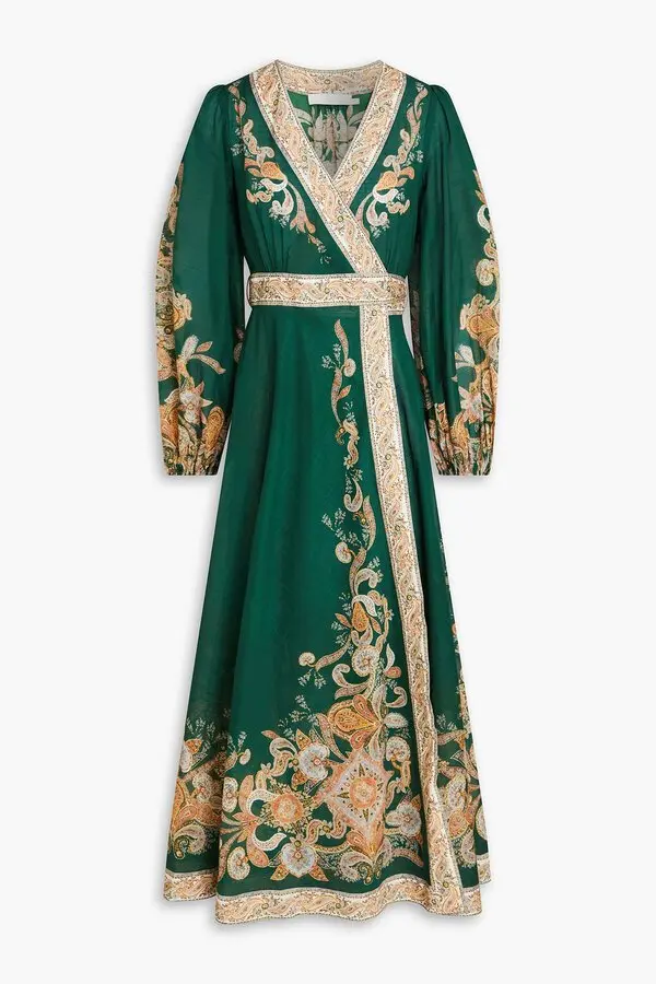 Zimmermann Devi Belted Paisley-print Midi Wrap Dress