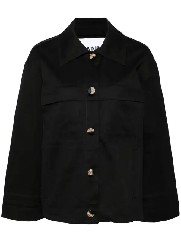 Ganni Knot-Detail Canvas Shirt Jacket In Black 40% Off